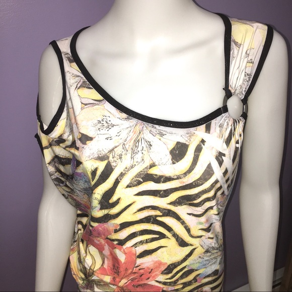 Dresses | Bright Floral Mixed Pattern Glittery Fitted Dress | Poshmark